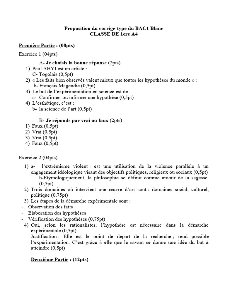 Corrigé type BAC1 Philosophie A4 | PDF | Dialectique | Edmund Husserl