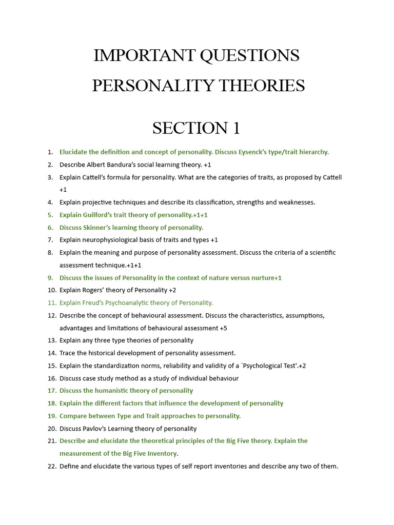 Important Questions | PDF | Psychological Concepts | Human Development