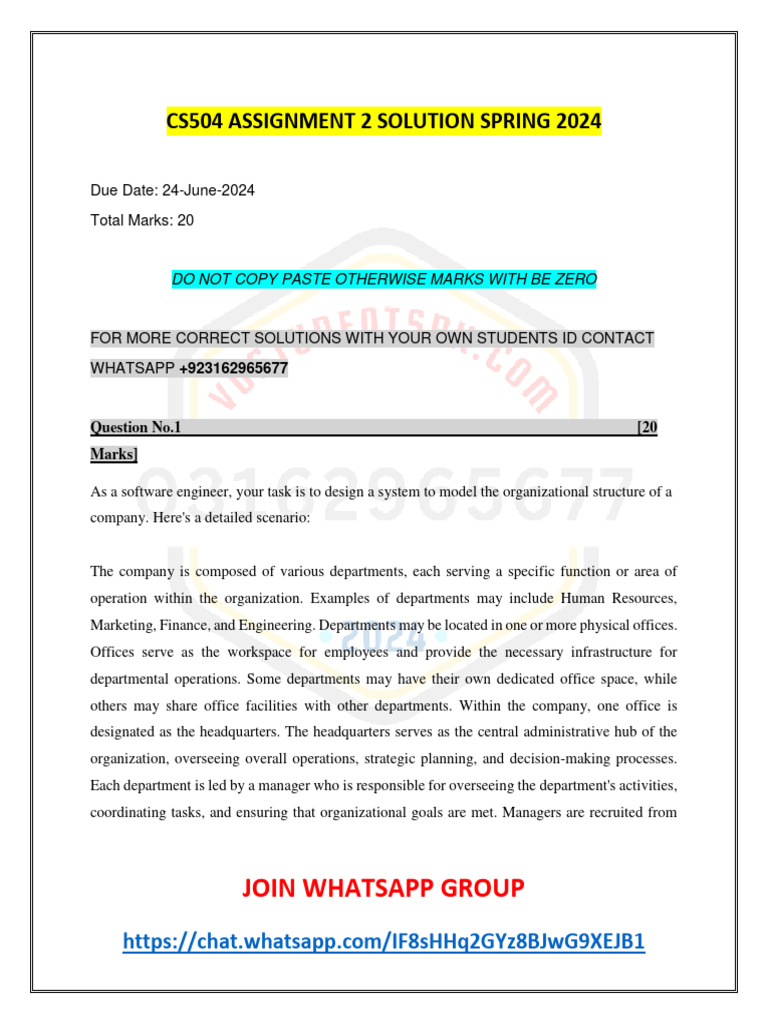 CS504 Assignment 2 Solution Spring 2024 | PDF | Human Resources | Business