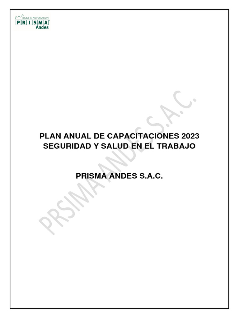 PA-SGSST-PL-01. Plan Anual Capacitaciones SST - Prisma Andes 2023 | PDF | Seguridad y salud ...