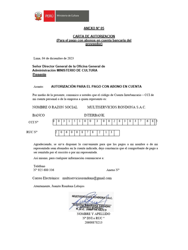 Anexo #05 Carta Cci | PDF