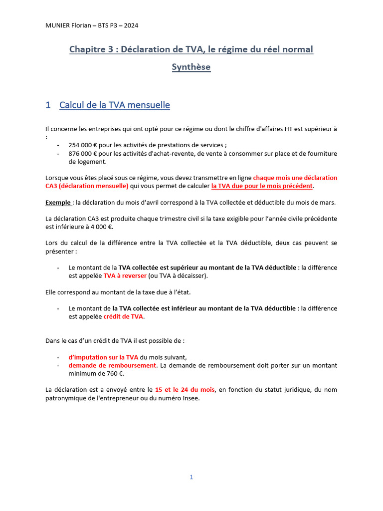 Déclaration de TVA CA3 : Guide Pratique | PDF | Taxe sur la valeur ...