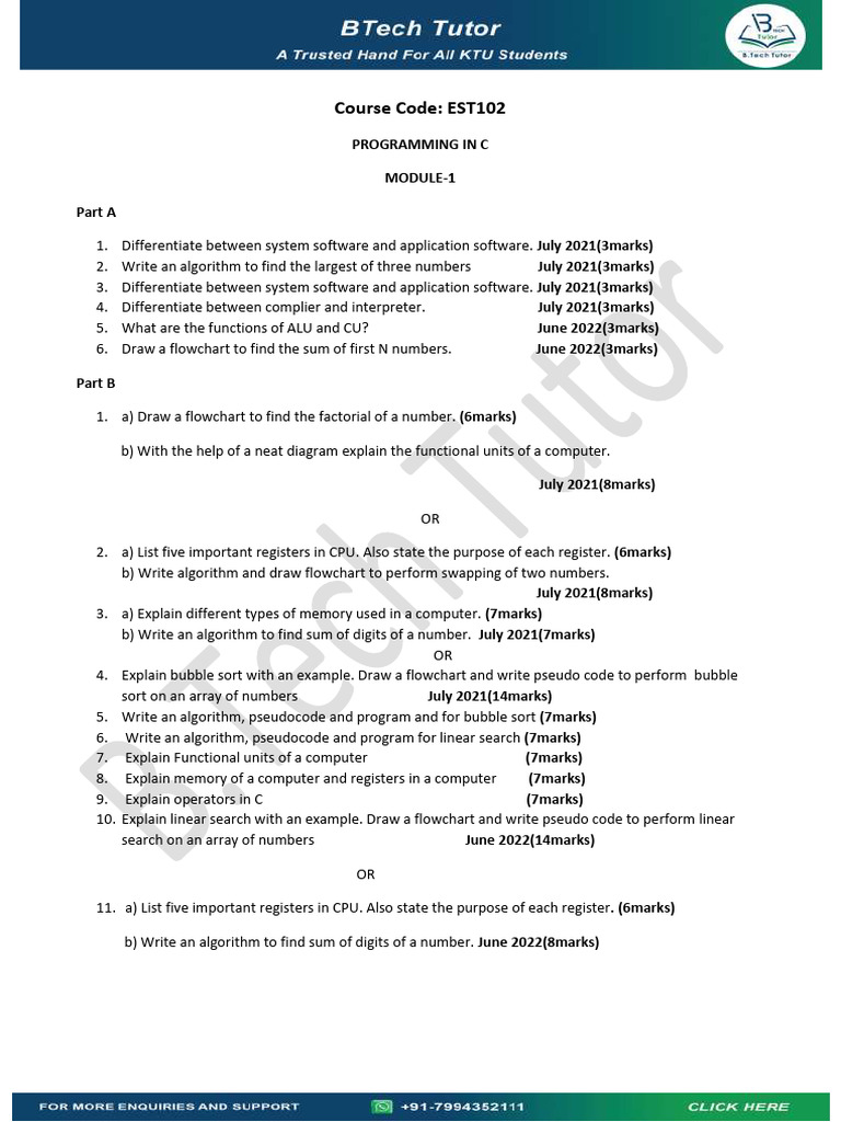 C Programme Module 1 Question | PDF | Computer Program | Programming