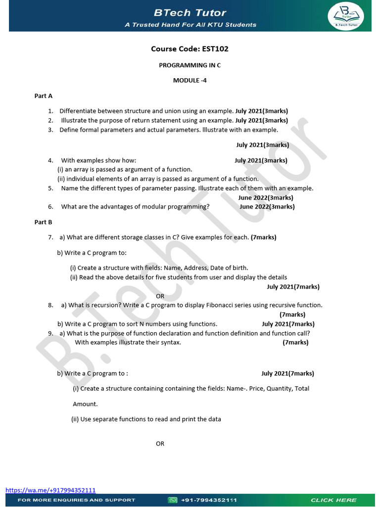 C Programme Module 4 Question | PDF | C (Programming Language) | Computer Program