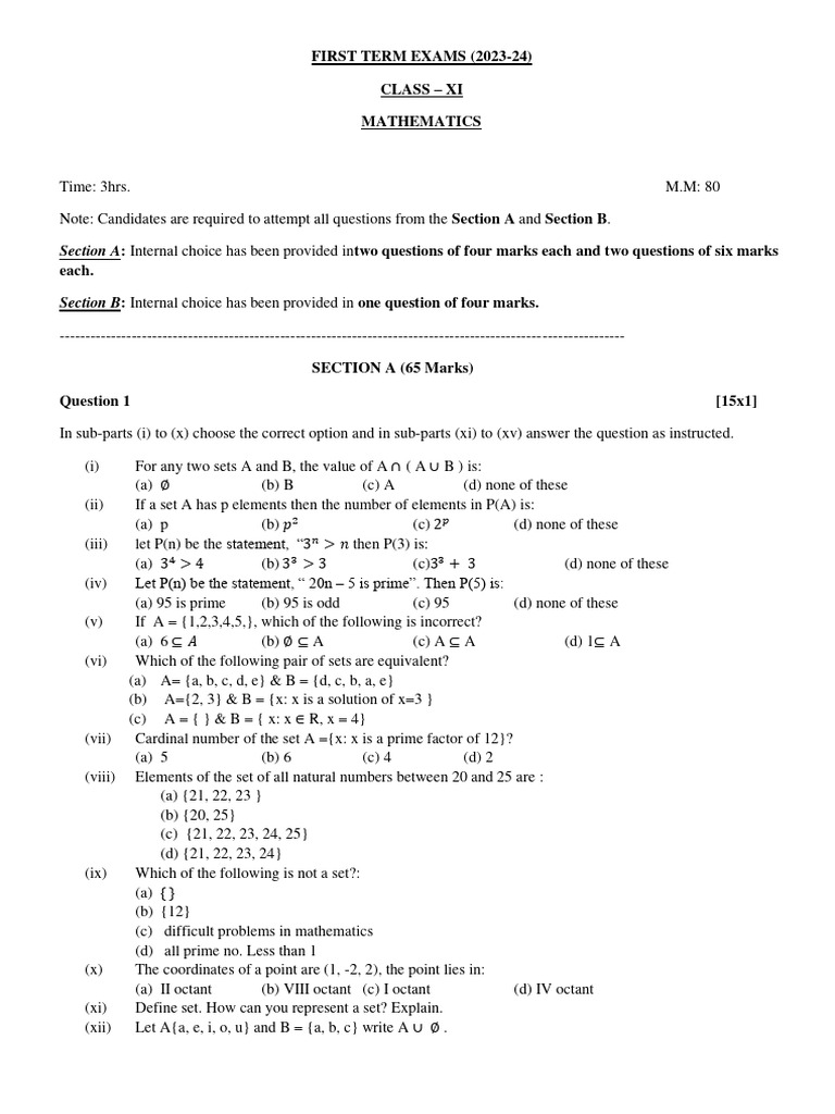 XI MAthematics | PDF | Mathematics | Mathematical Concepts