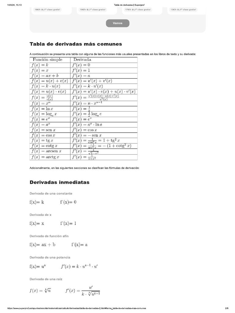 Tablas de Derivadas | PDF