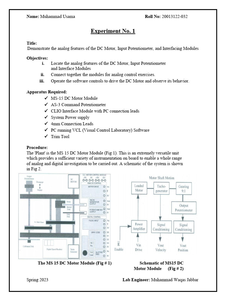 Experiment No 1 | PDF | Electric Generator | Digital To Analog Converter