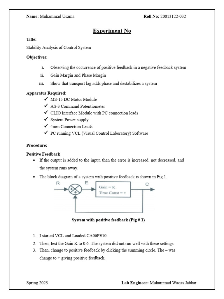 Experiment No 0 | PDF | Feedback | Electronic Circuits