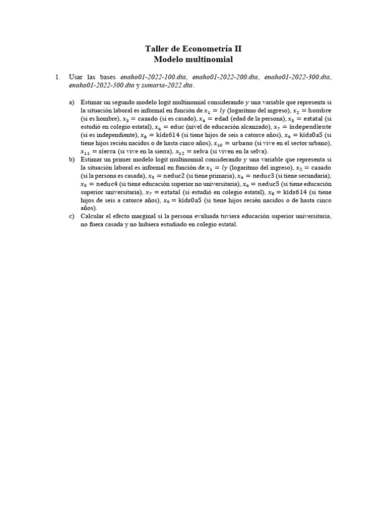 Taller de Econometría II (M) | PDF