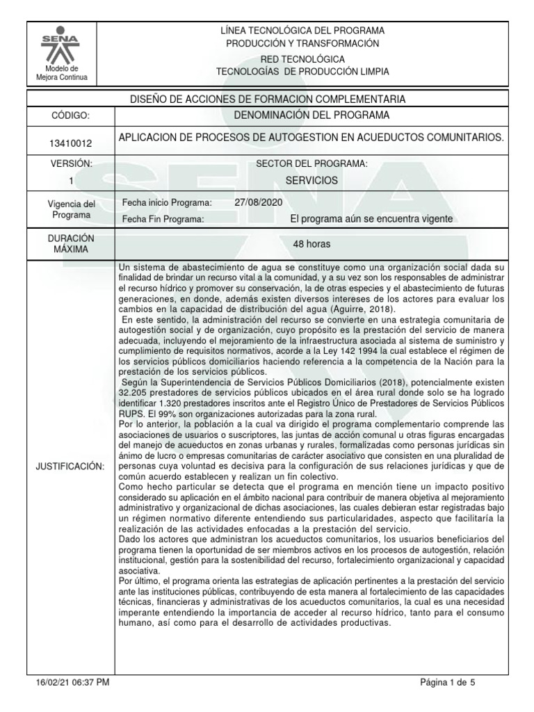 APLICACION DE PROCESOS DE AUTOGESTION EN ACUEDUCTOS. V2 | Descargar gratis PDF | Agua | Agua potable