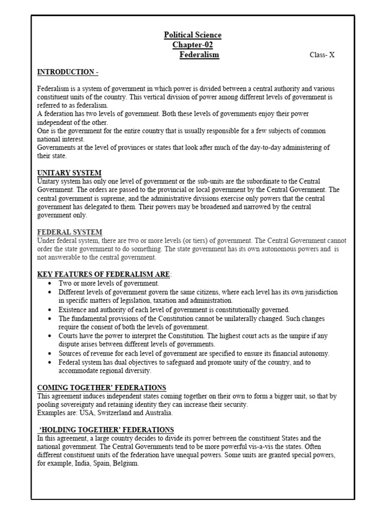 X Federalism Notes | PDF | Federation | Federalism