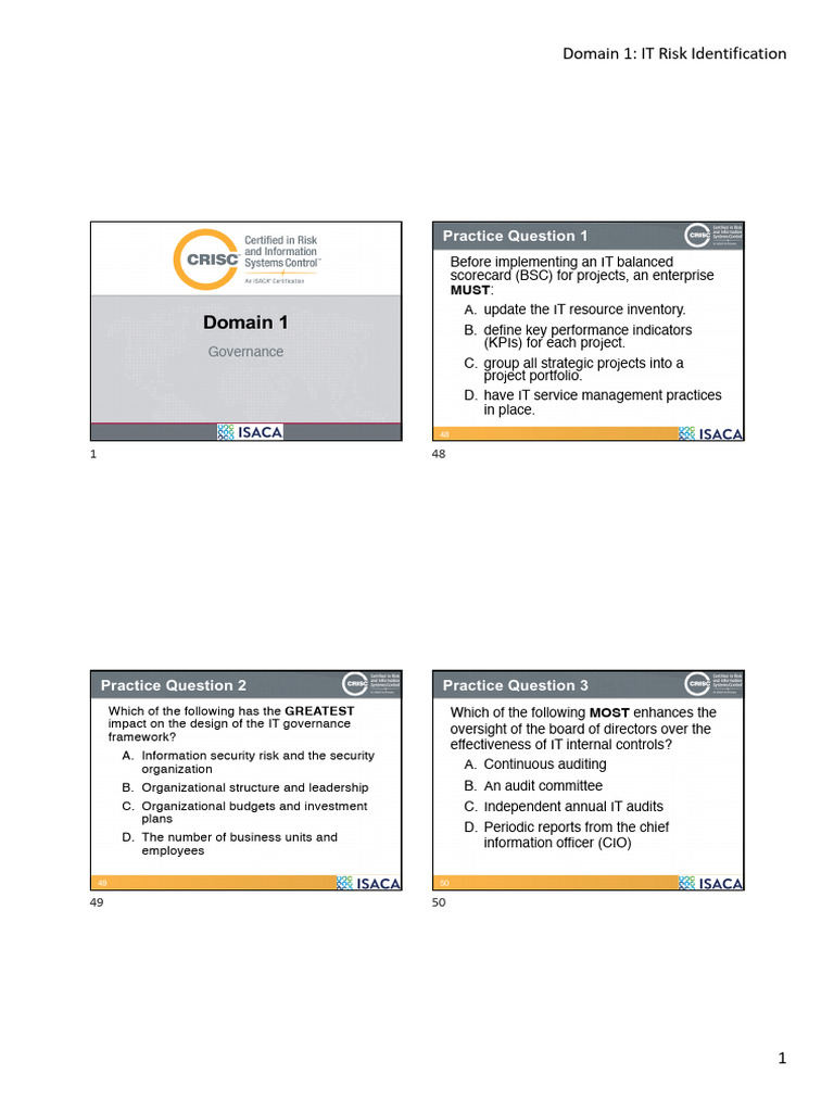 CRISC Domain 1 - Governance | PDF | Chief Information Officer | Risk