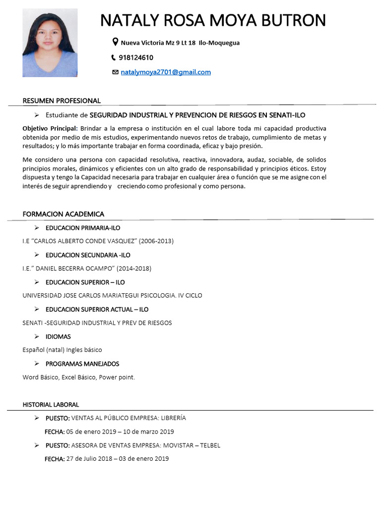 Nataly Rosa Moya Butron - Ilo | PDF | Business