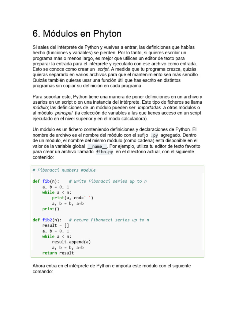 Modulos en Phyton | PDF | Python (lenguaje de programación) | Biblioteca (informática)