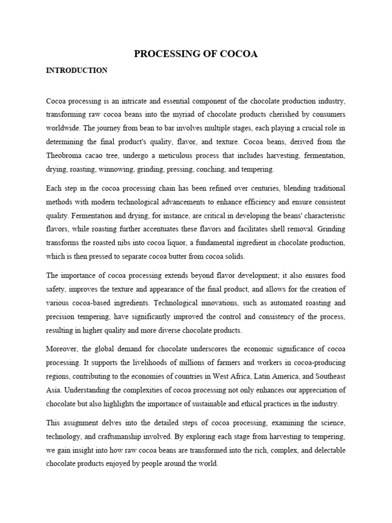 Processing of Cocoa | PDF | Chocolate | Cocoa Bean