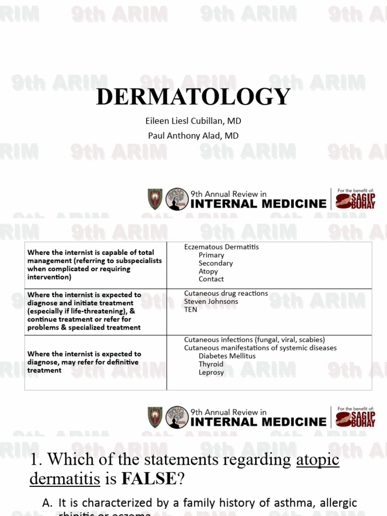 Day 2 - 04 PSBIM Review 2017 - Lecture - Dermatology | PDF | Dermatitis ...