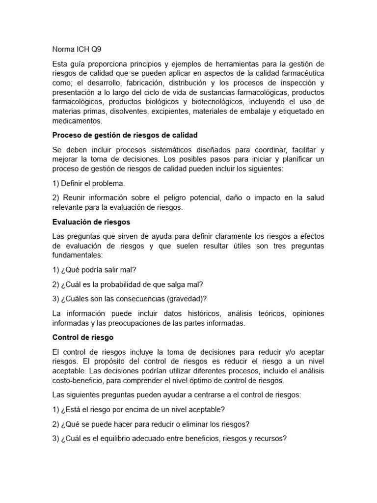 Norma ICH Q9 | PDF | Riesgo | Evaluación