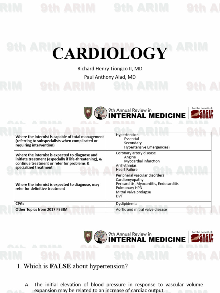 Day 3 - 09 PSBIM Review 2017 - Lecture - Cardiology | PDF | Blood ...