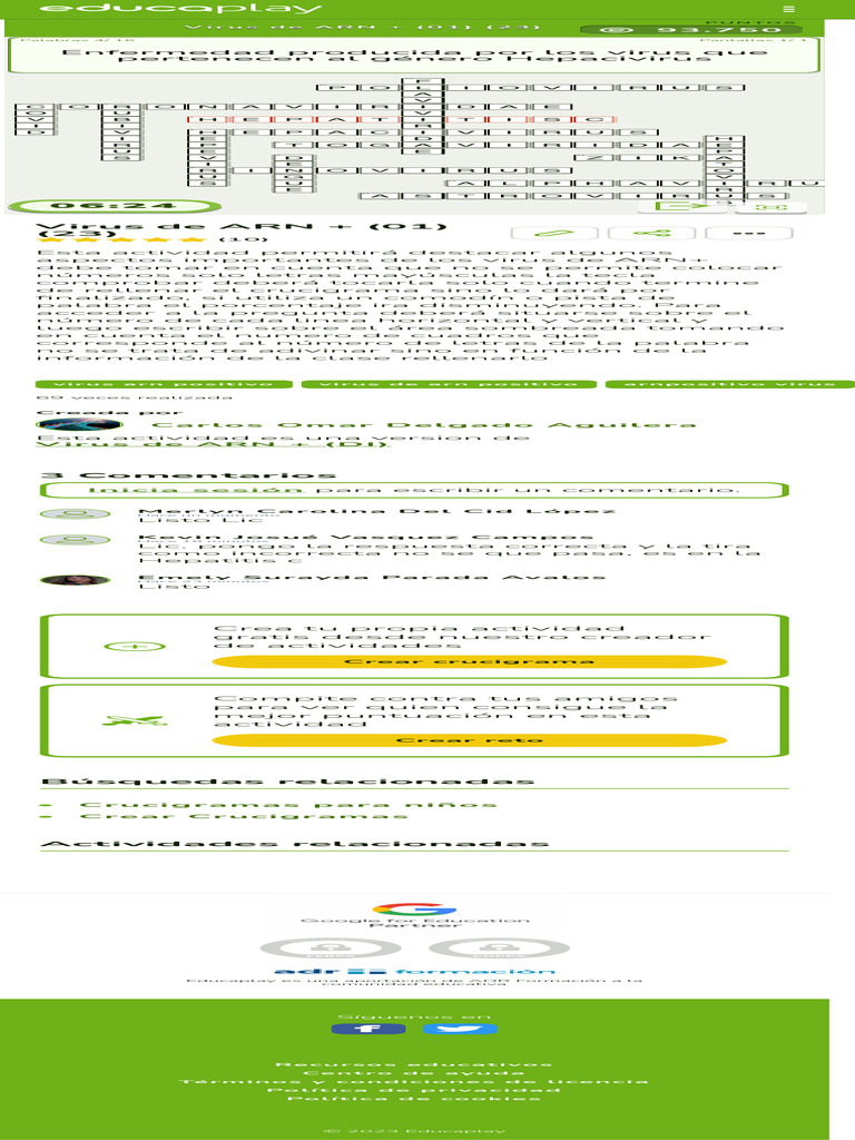 Crucigrama Virus de ARN + (01) (23) (Virus Arn Positivo - Virus de Arn Positivo - Arnpositivo ...