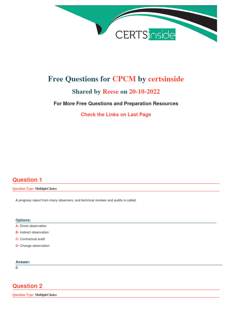 Certsinside Certified Professional Contract Manager Questions | PDF ...