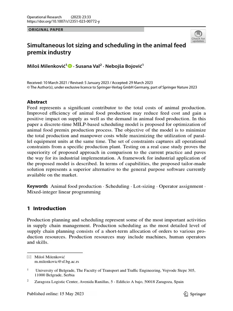 Animal Feed Premix Lot Sizing & Scheduling | PDF | Scheduling (Production Processes ...