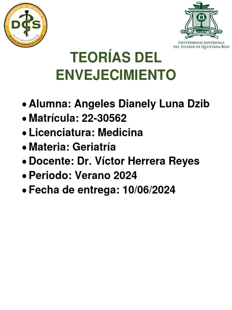 Teorías Del Envejecimiento | PDF | Envejecimiento | Gene