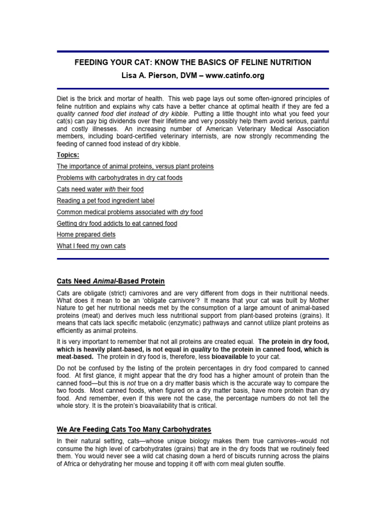 Feeding Your Cat - Know The Basics of Feline Nutrition | PDF | Foods | Meat