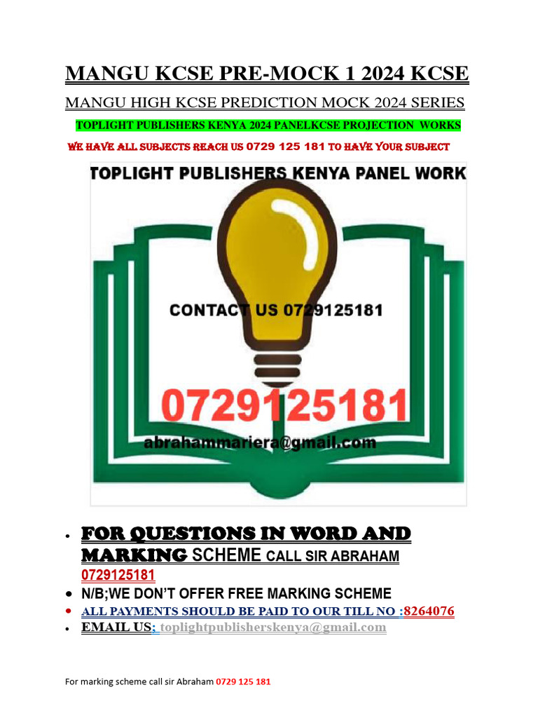 Mangu Kcse Pre-mock 1 2024 Kcse | PDF | Mitosis | Leaf Mangu Kcse Pre-mock 1 2024 Kcse | PDF | Mitosis | Leaf