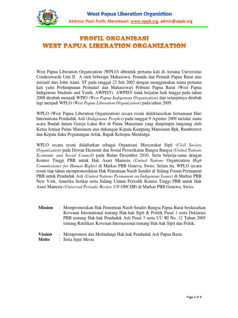 Sejarah dan Struktur WPLO Papua Barat | PDF