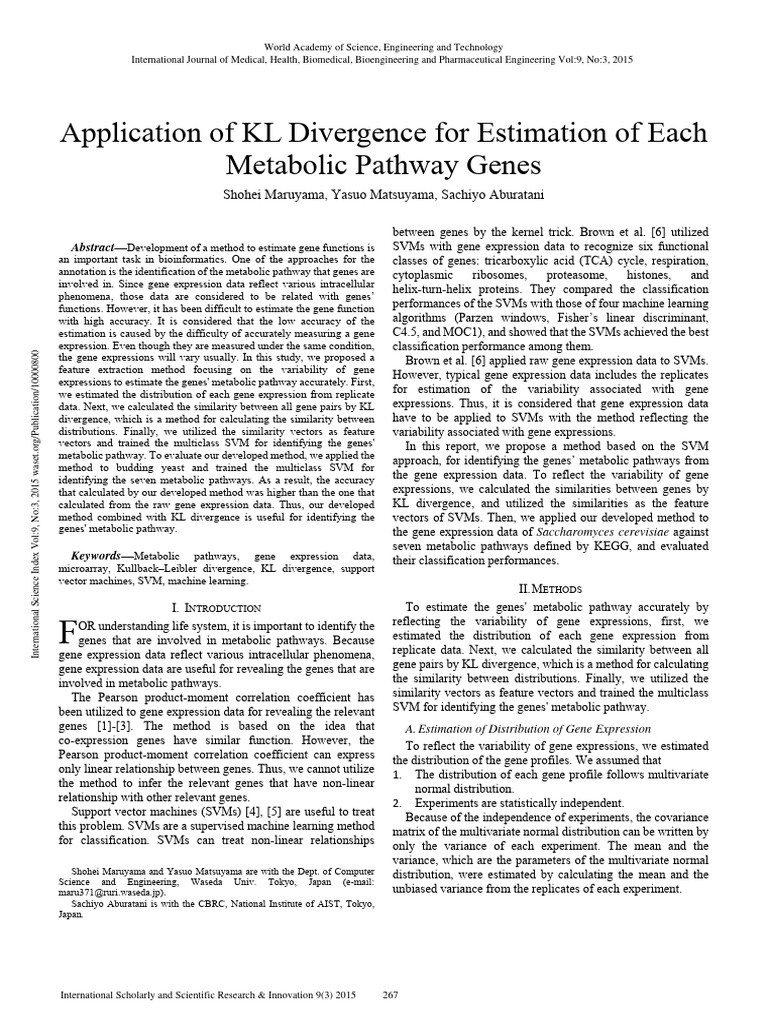 Application of KL Divergence For Estimation of Each Metabolic Pathway Genes | PDF | Support ...