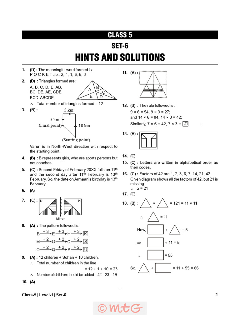Imo Level1 Solution Class 5 Set 6 | PDF