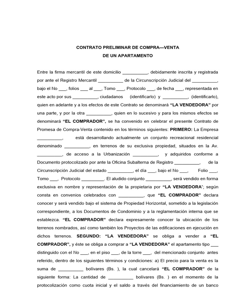 Contrato Preliminar de Compra Venta Apartamento | PDF | Derecho