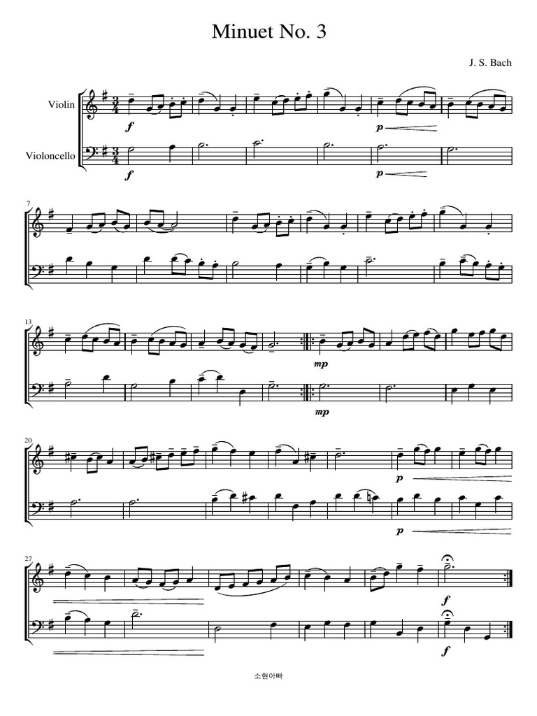 Minuet No. 3 - Bach Johann Sebastian | PDF | Musical Compositions ...