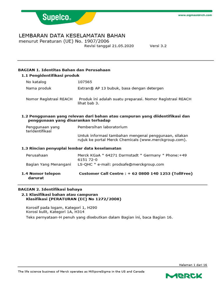 MSDS Detergent Bubuk | PDF | Sains & Matematika