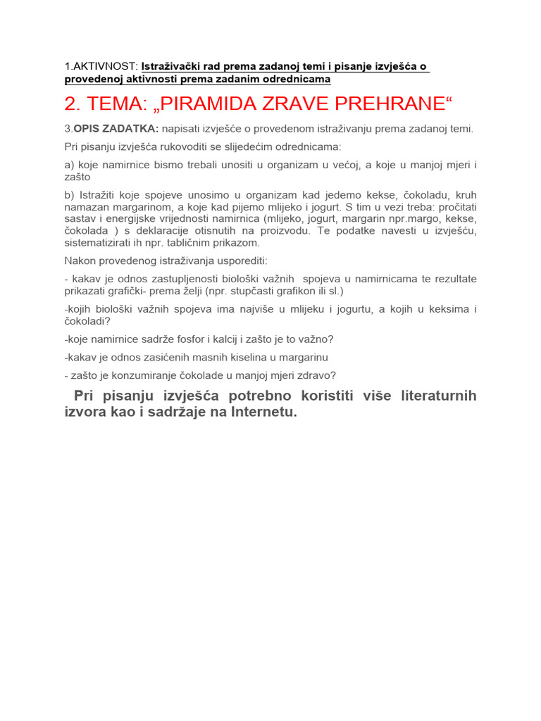 Tema: Piramida Zrave Prehrane" | PDF