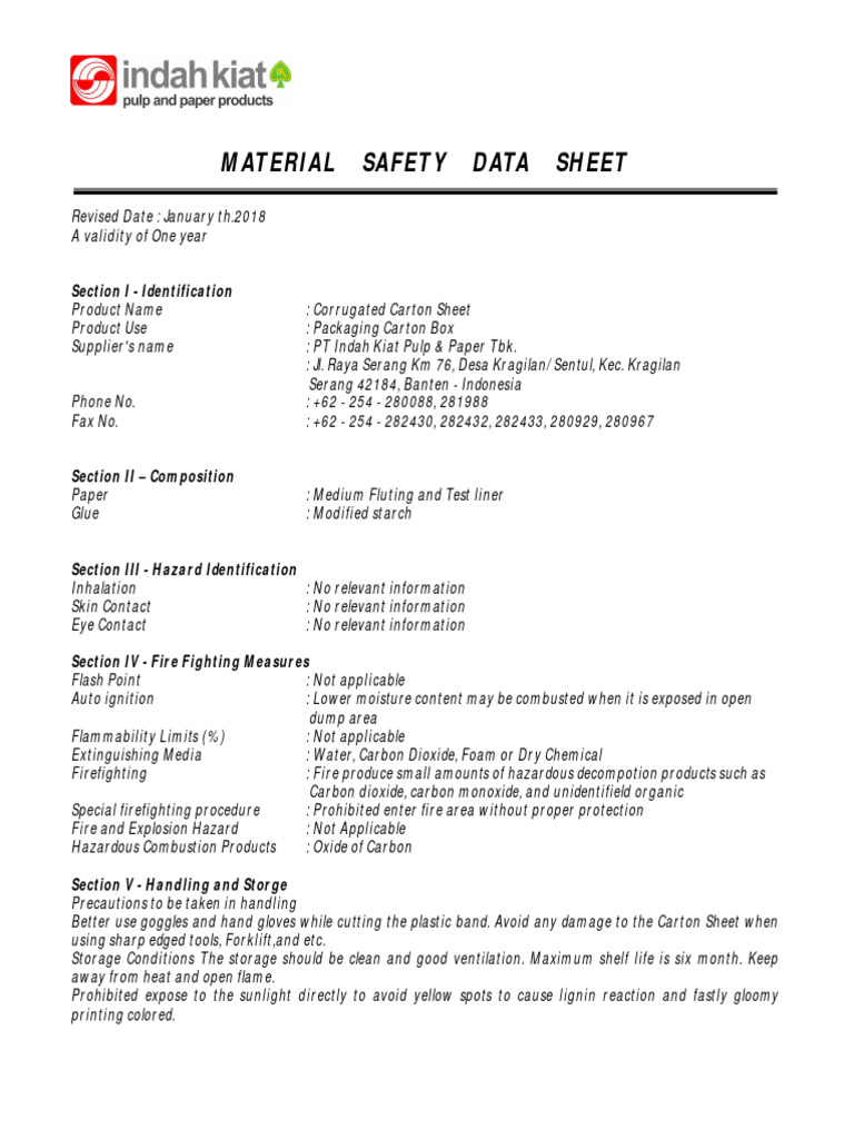 MSDS Sheet - 2018 | PDF | Firefighting | Combustion