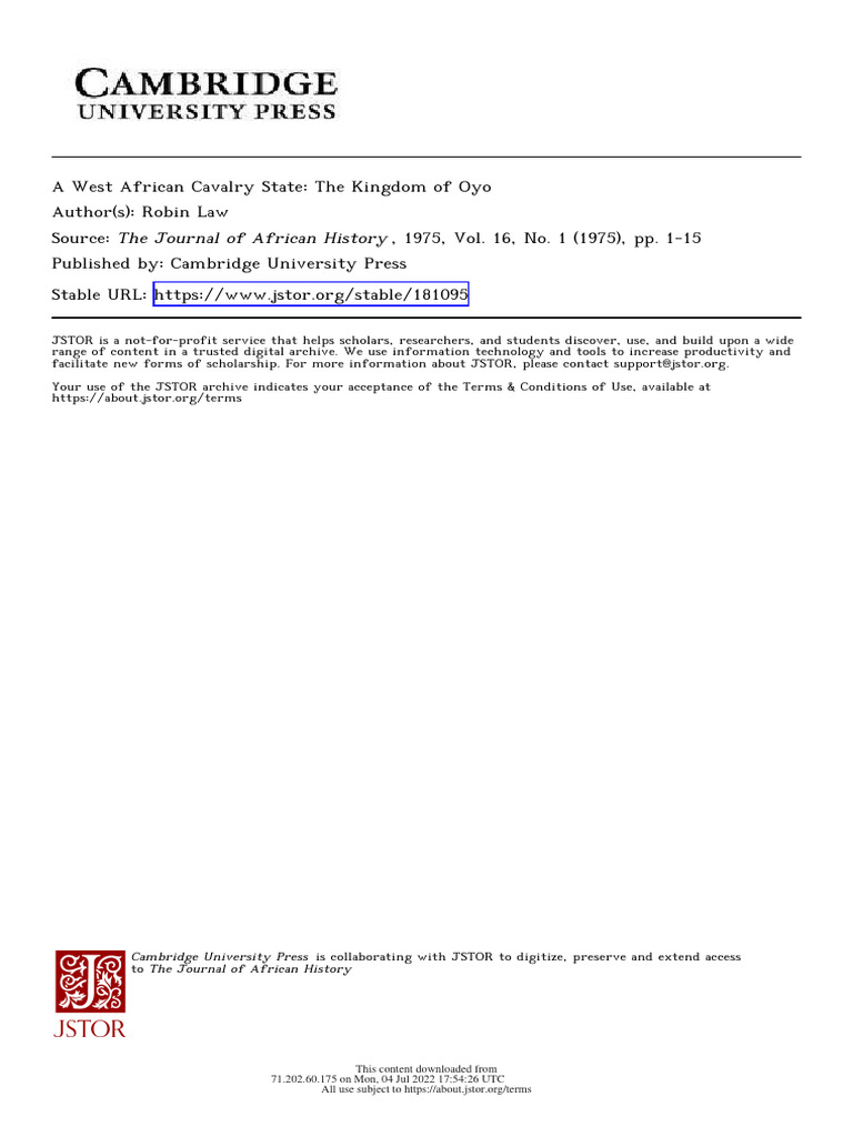A West African Cavalry State Oyo | PDF | Cavalry | Saddle