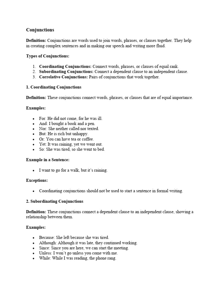 Conjunctions | PDF | Comma | Language Mechanics