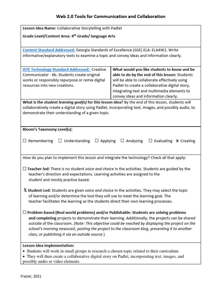 Web 2.0 Communication and Collaboration Tools) LESSON IDEA TEMPLATE 2 ...