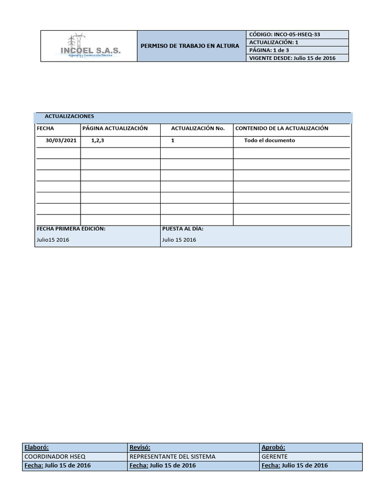 INCO 05 HSEQ 33 Permiso Tsa | PDF