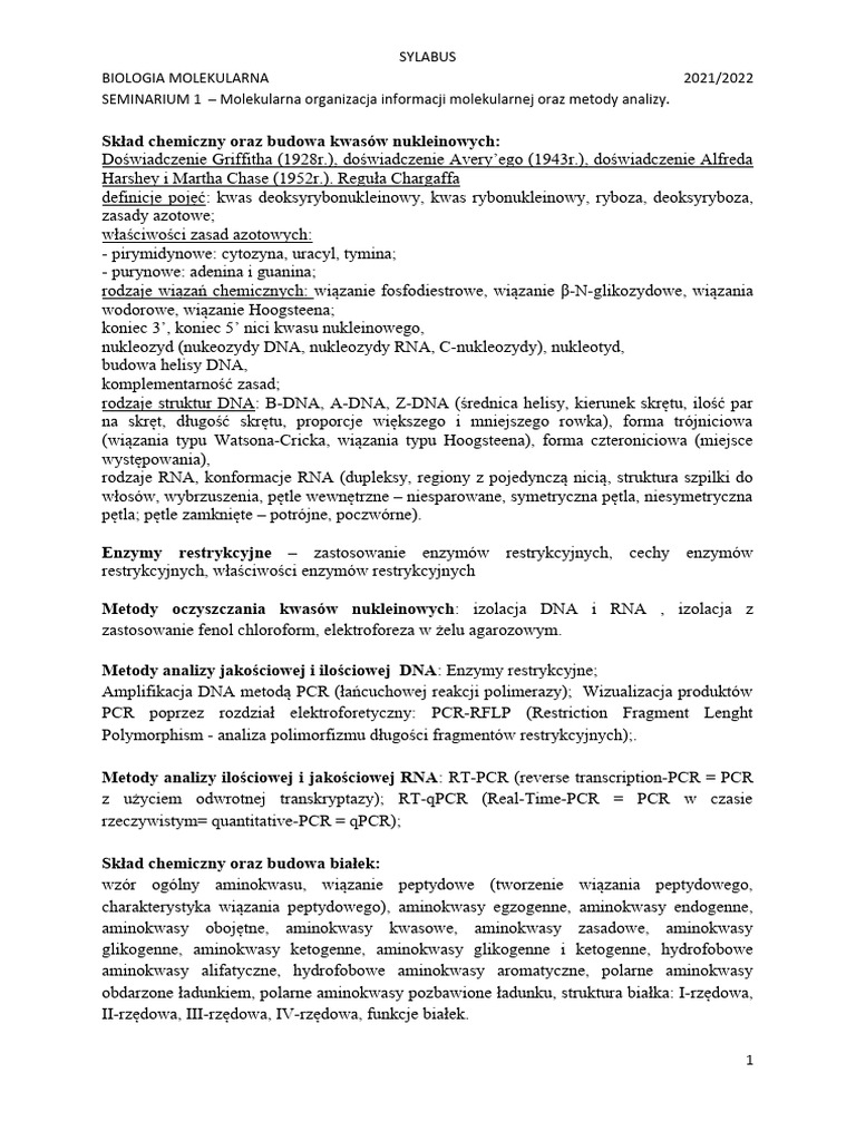 10 SYLABUS - Seminarium 1 | PDF