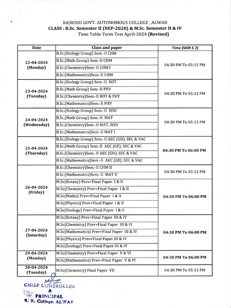 Revised Time Table (CA) 2024 | PDF