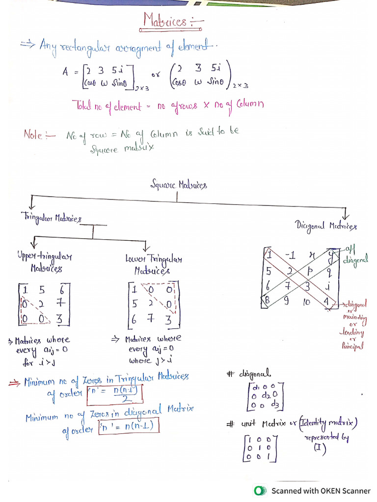 Matrices Hand Written Short Notes | PDF