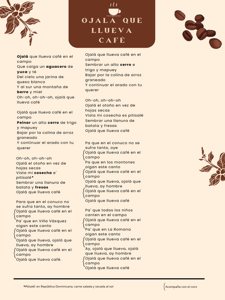 Ojalá que llueva café en el campo | PDF | Preparación de comida y ...