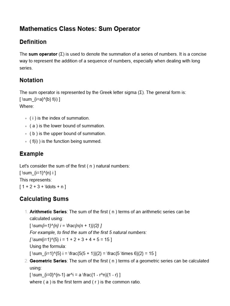 Understanding the Sum Operator in Mathematics | PDF
