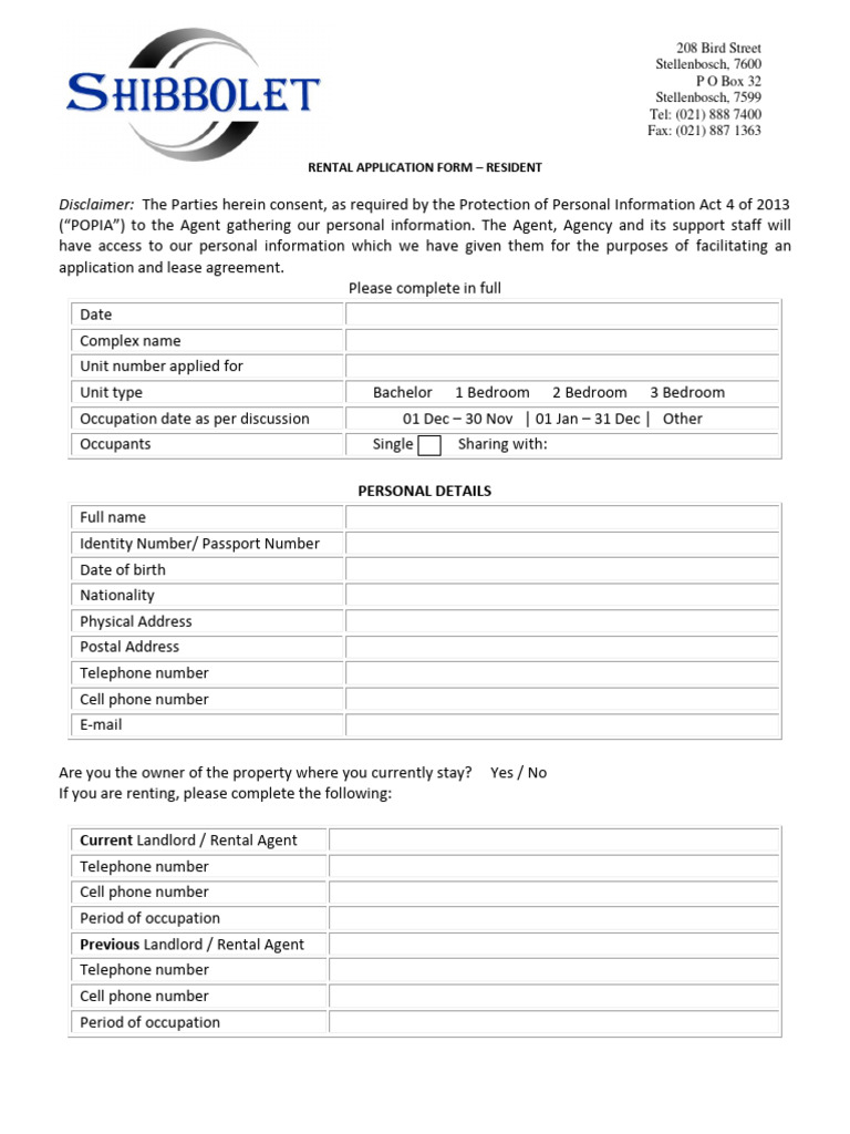 Resident - Application Forms | PDF | Landlord | Telephone