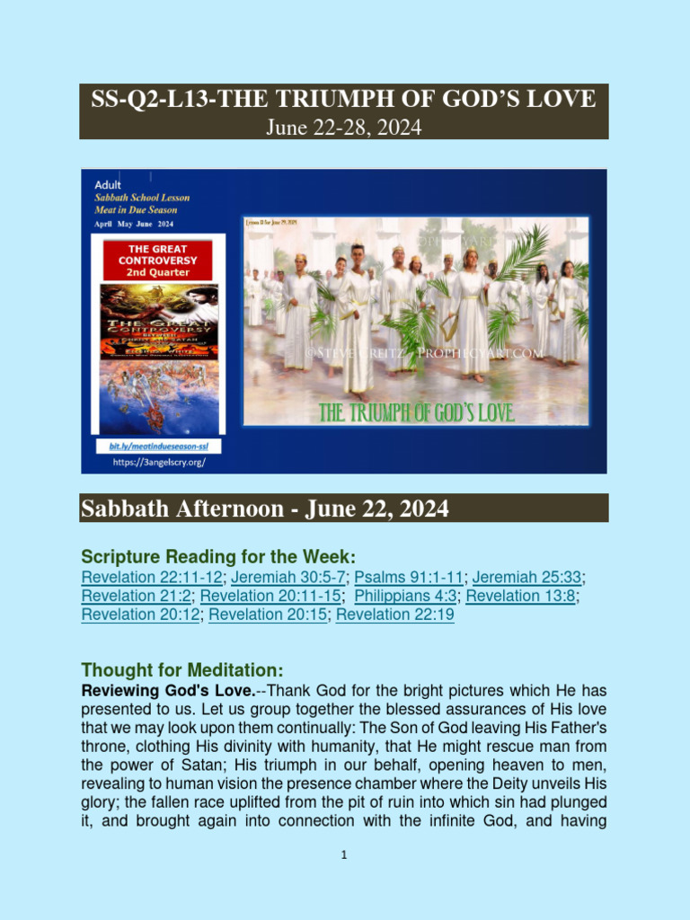 SS Q2 L13 The Triumph of Gods LOVE June 22-28-2024 | PDF | Last Judgment | Satan
