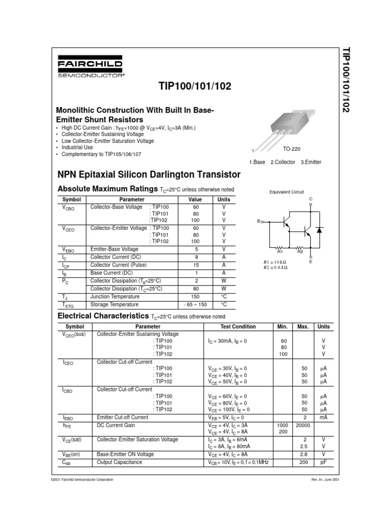 TIP102 | PDF | Bipolar Junction Transistor | Electronics