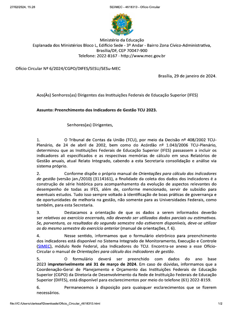 Ofício Circular Nº 6-2024 | PDF