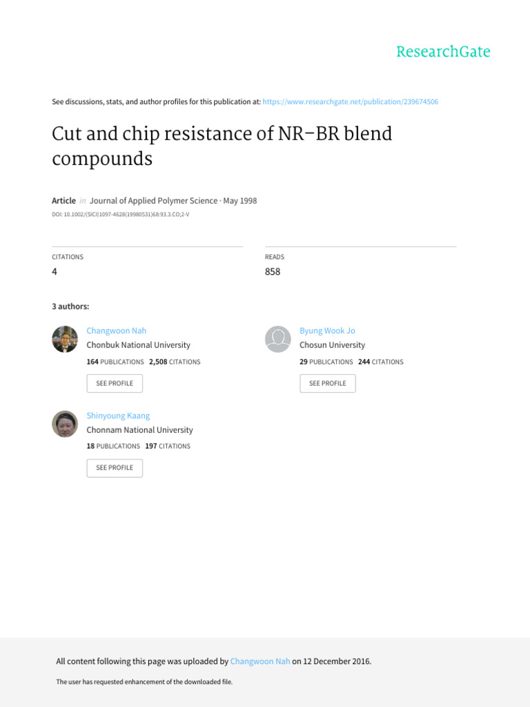 Cut and Chip Resistance of NR–BR Blend Compounds | PDF | Hardness | Friction